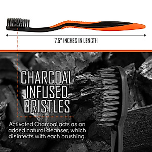 Dental Check 6 Pack Toothbrush, Natural Teeth Whitening Solution, Ultra-Soft Bristles for Dental Care, Angled Bristles for Hard-to-Reach Areas, Clean Away 99% of Plaque & Brighten a Smile (Charcoal)