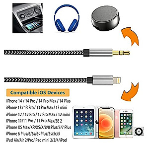 [Apple MFi Certified] iPhone AUX Cord for Car Stereo, Lightning to 3.5mm Audio Cable Compatible with iPhone 14/13/12/11/XR/XS/X/8/7/6/iPad to Car Home Stereo Speaker Headphone, 3.3ft