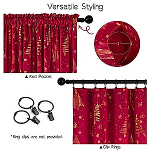 Topfinel Red Foil Print Velvet Curtains for Living Room and Bedroom - Thermal Insulated Blackout Curtains, Noise Reducing Window Drapes,Christmas and Party Decorations 52 x 108 Inches Long, 2 Panels