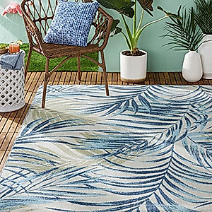 Tommy Bahama Malibu Palm Springs Coastal Indoor/Outdoor Area Rug, Ivory/Aqua Blue, 5'3"x7'3"