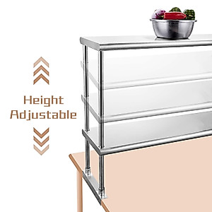 HALLY Double Overshelf of Stainless Steel 12'' x 60'' Weight Capacity 400lb, Commercial 2 Tier Shelf for Prep & Work Table in Restaurant, Home and Kitchen