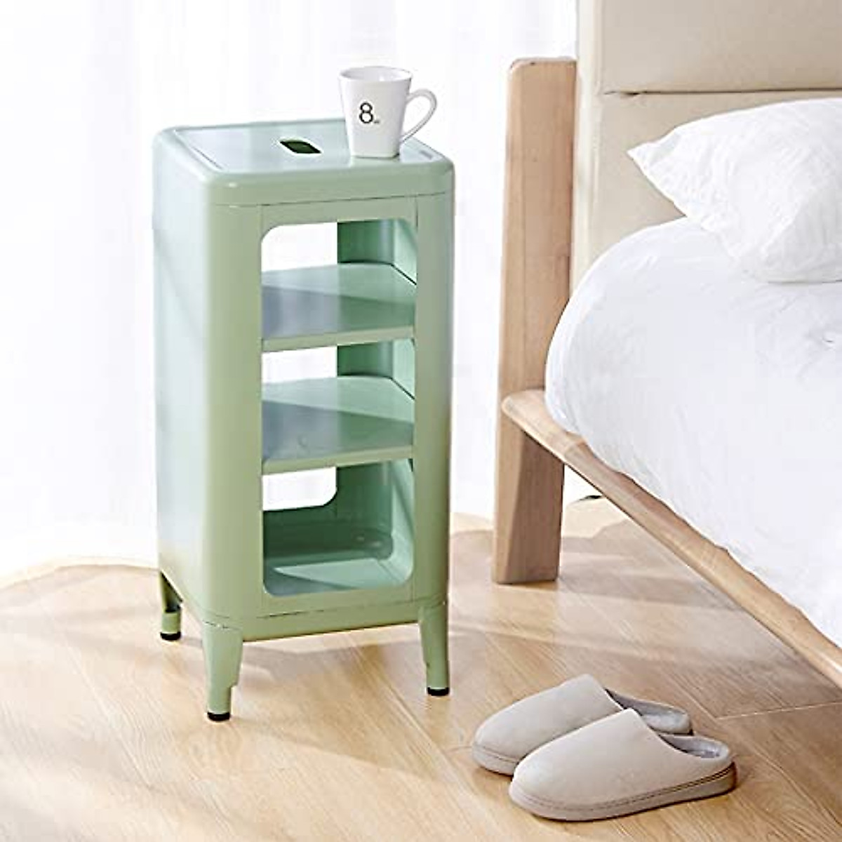Storage Newspaper Baskets Magazine Rack Bedroom Bedside Table Living Room Bay Window Bedside Cabinet Wrought Iron Rack (Color : Green, Size : 292965cm)