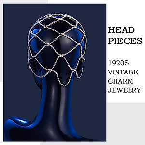 Fdesigner Rhinestone Headpieces Cap Vintage Crystal Head Chain Wedding Flapper Hair Jewelry Great Gatsby Cleopatra Women Hair Accessoris for Party Prom Festival (Gold-Vintage)