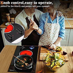 Jessier 2 Burner Electric Cooktop - 12 Inch Plug in Portable 110V Electric Cook Top, Built-in & Countertop Ceramic Stove Top with Knob Control, 9 Power Levels and Overheat Protection