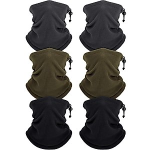 6 Pieces Drawstring Warm Winter Fleece Neck Gaiter Double Layer Neck Warmer Windproof Face Scarf for Men Women (Black, Dark Gray, Army Green)