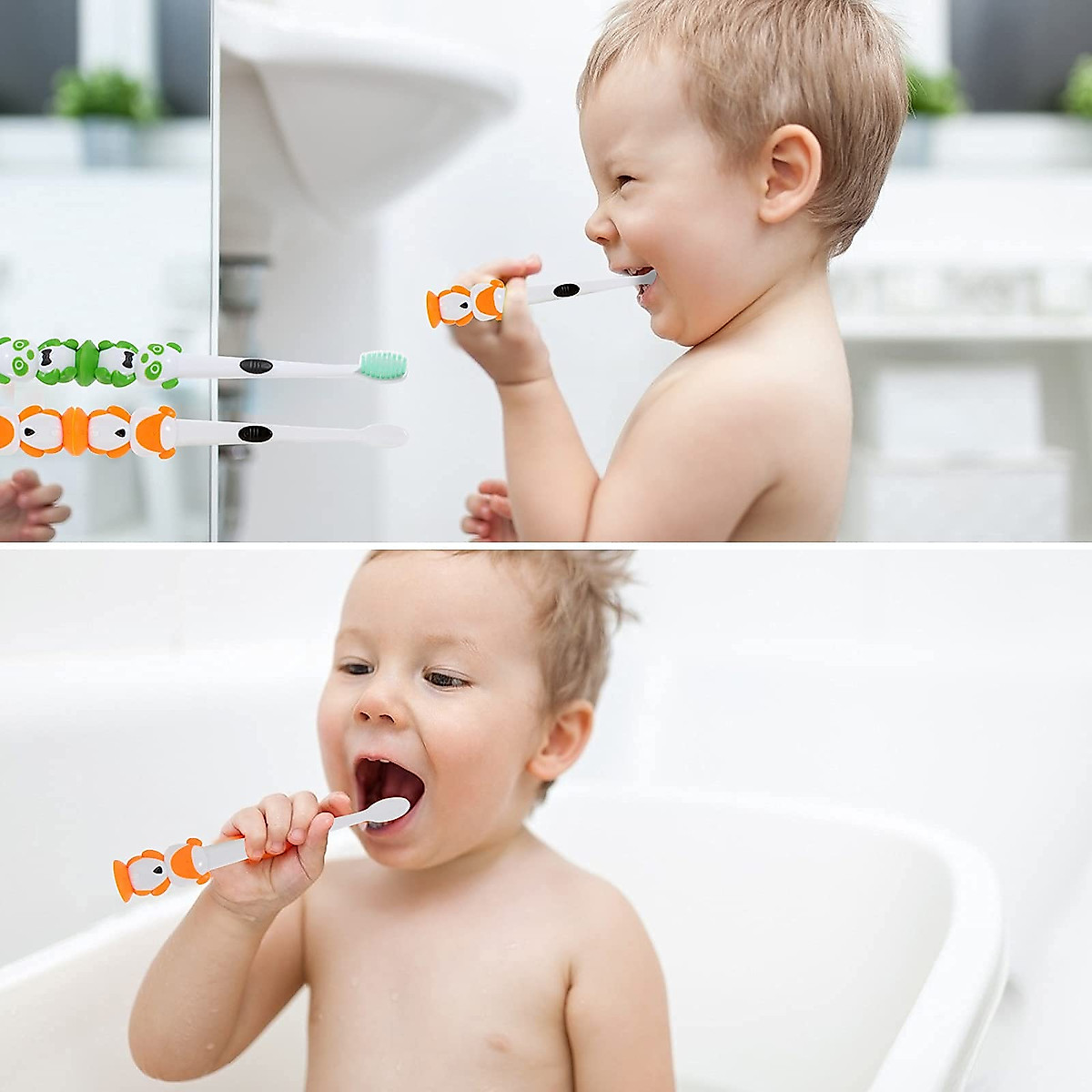 Newday Kids toothbrushes 6 Pack Set Soft Bristles with Suction Cup, Includes Travel Covers, Bear Panda toothbrushes for Kids Boys & Girls, Toddlers &Children Teeth Age 3+