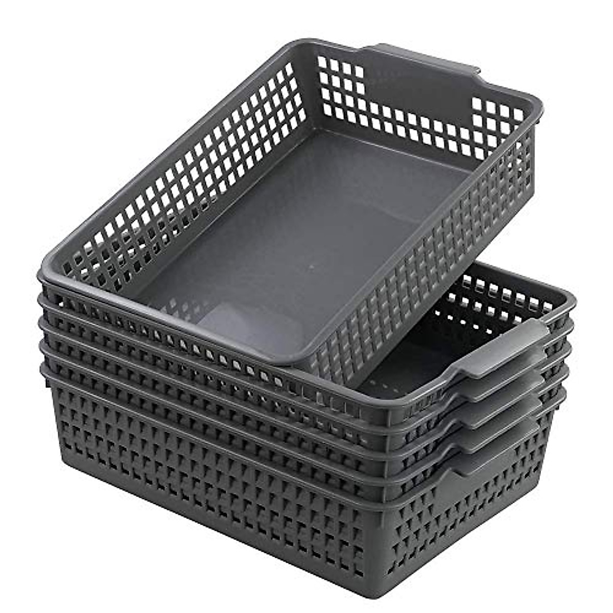 Neadas Rectangle Plastic Storage Baskets, Plastic Paper Baskets, 6-Pack