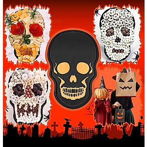 Halloween Charcuterie Boards,Black Skull Serving Trays and Platters, Wooden Cheese Board Candy Bowl Gothic Kitchen Dishes Halloween Party Day of The Dead Decor
