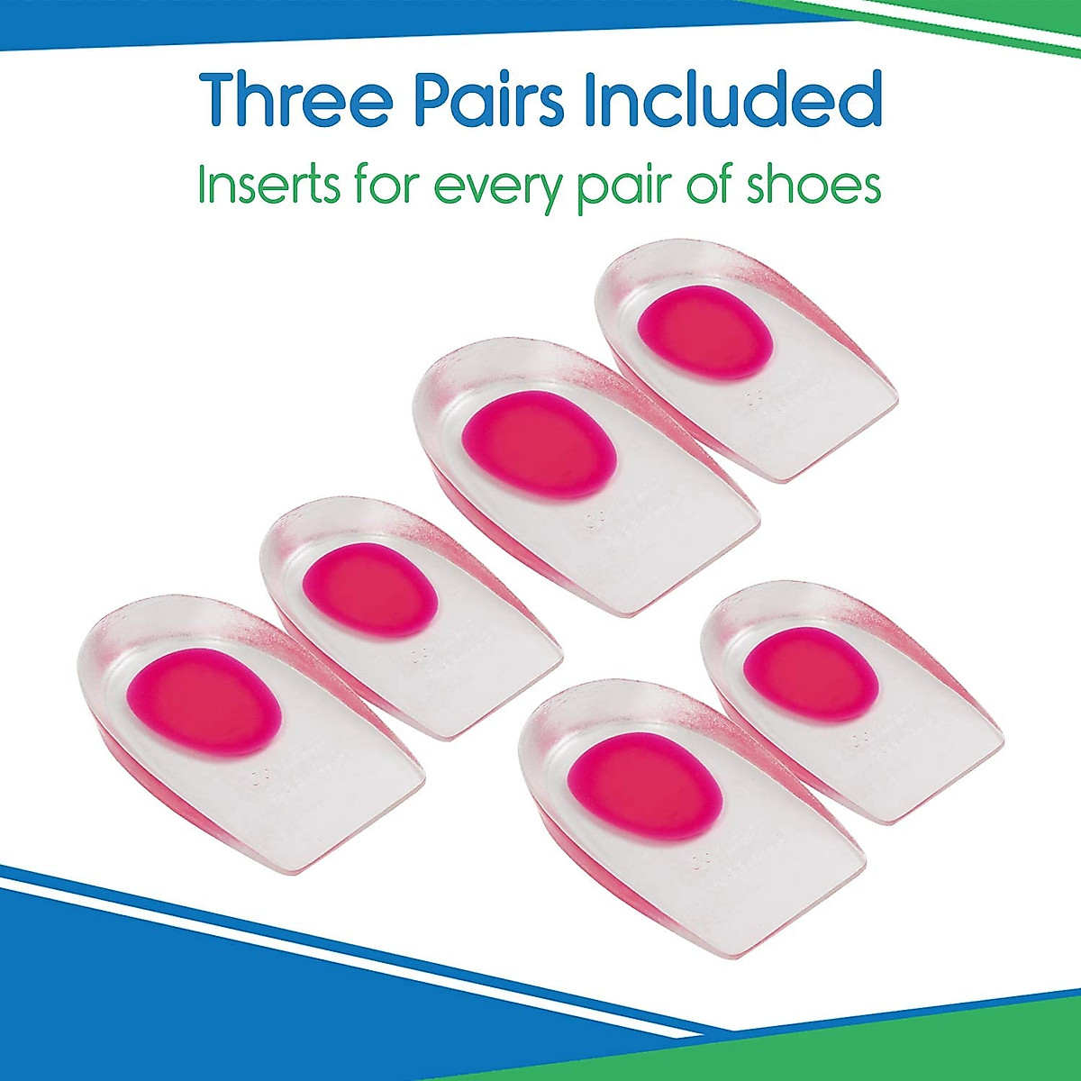 ViveSole Heel Cups for Heel Pain Relief (3 Pairs) - Gel Cushion Inserts for Heel Spur, Achilles Tendonitis, Plantar Fasciitis - Insole Pads for Shoes Women & Men - Silicone Supports, Shock Absorbing