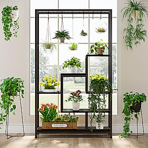 LITTLE TREE 5-Tier Tall Indoor Plant Stand, 70.9” Large Metal Plant Shelf Flower Bonsai Pots Display Rack for Garden, Balcony, Living Room,Black