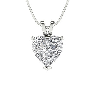 Clara Pucci 2.0 ct Heart Cut Stunning Genuine Moissanite Solitaire Pendant Necklace With 16" Gold Chain box Solid 14k White Gold