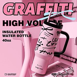 John Smith 40 oz Tumbler with Handle and Straw Reusable Stainless Steel Water Bottle Travel Mug Cupholder Friendly Gifts for Women Men Him Her (Pink)