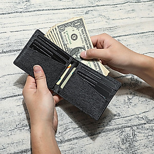 Lanyani Wallets For Boys Men Kids Teens Teenager Fabric RFID Blocking Bifold Wallet Small Thin (Crosshatch Black)