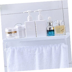 FONDOTIN 1pc Storage Rack Suction Cup Kitchen Rail White Storage Shelf Hanging Holder Wall Shelf Kitchen Storage Bathroom Shelf Organizer Door Adhesive Towel Bar Bathroom Storage Basket