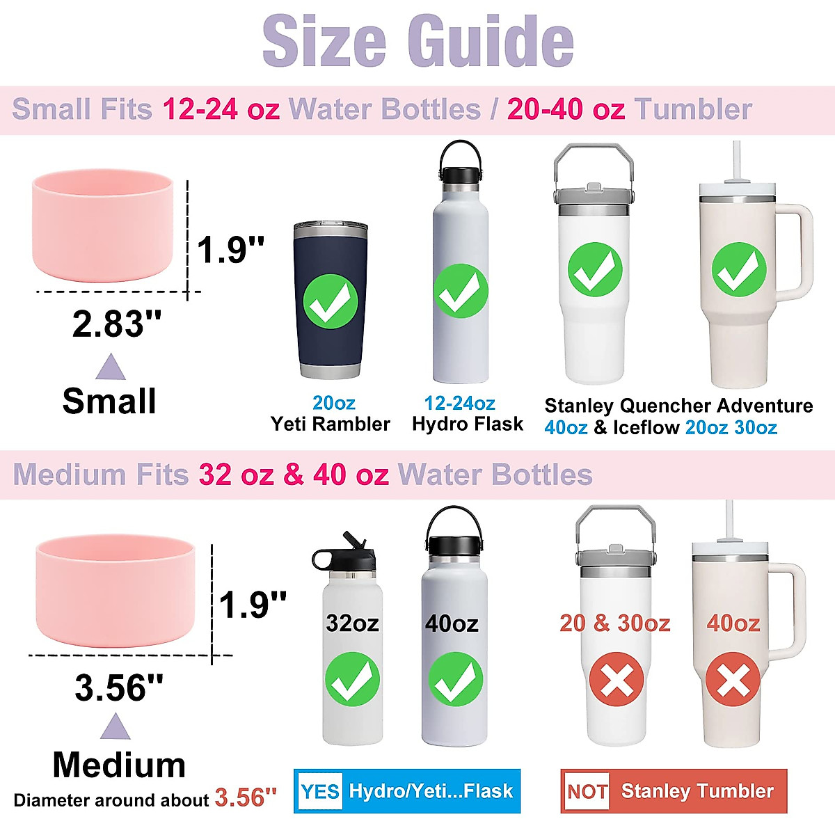 Desing Wish Protective Silicone Boot Compatible with 12oz - 24oz Hydroflask Sport Water Bottles, Non-slip Water Bottle Boot Protector Bottom Silicone Sleeve Cover (Small, Pink)