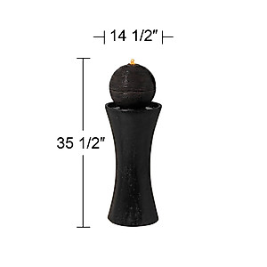 Dark Sphere Modern Zen Outdoor Floor Water Fountain 30" High with LED Light Bubbler Pillar for Garden Patio Backyard Deck Home Lawn Porch House Relaxation Exterior Balcony - John Timberland
