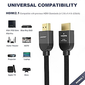 RUIPRO 8K HDMI Ultra High Speed Certified Cable 10 Feet 48Gbps 8K60Hz 4K120Hz Dynamic HDR eARC HDCP2.2/2.3 for RTX4080/4090/3080/3090, Xbox S/X, PS5/4, AVR, Projector, LG/Samsung/Sony TV