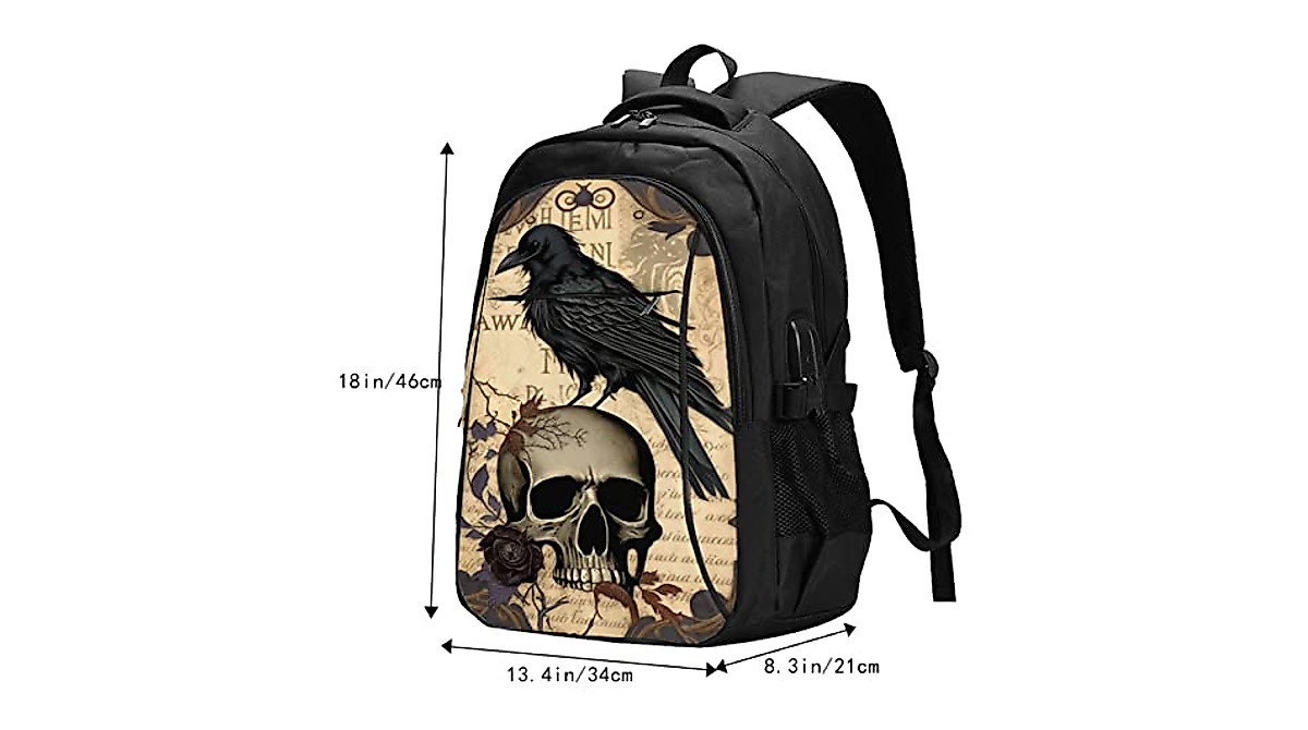 Stylish Edgar Allan Poe Skull Laptop Backpack | FYCFSLMY