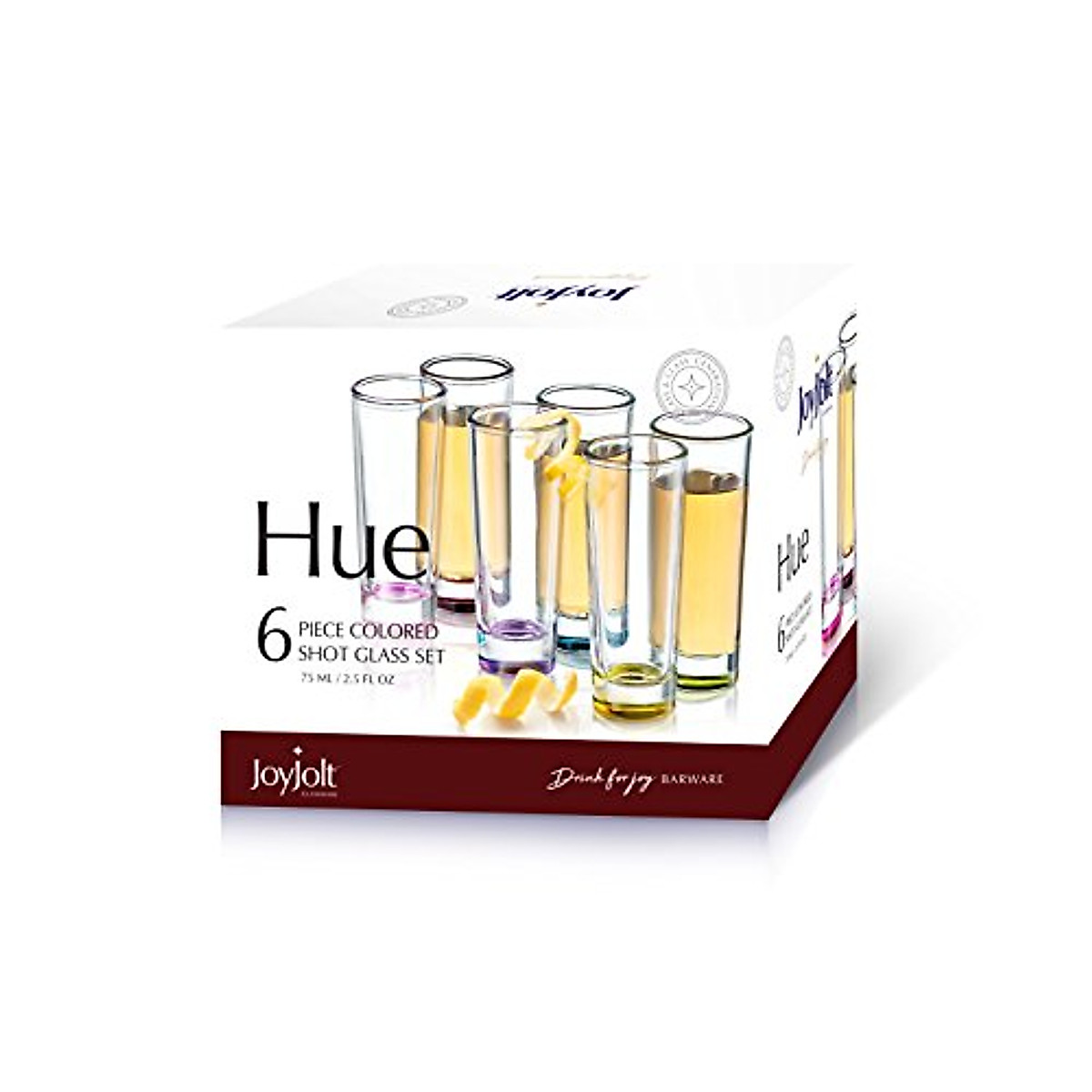 JoyJolt Hue Colored Shot glass Set, 6 Piece Shot Glasses - 2-Ounces.