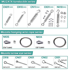 Muzata 12Pack 2.9Inch M6 Screw Eye Hook Wood Screws Metal Hook T316 Stainless Steel for Wood Securing Cable Wire Terminal Ring Eyelet Stand Self Tapping Eye Bolt Indoor Outdoor CN07 HN1