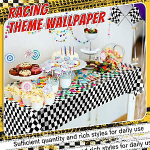 Breling 4 Packs Car Birthday Party Decorations Plastic Car Table Cloth Two Fast Disposable Race Road Checkered Party Supplies Car Theme Party Favors for Birthday, 54 x 108 Inch