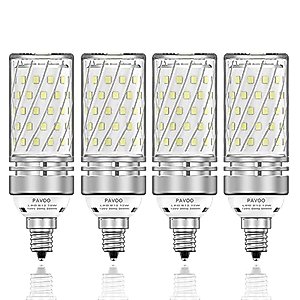 PAVOO E12 LED Light Bulbs, 12W LED Candelabra Bulbs 100 Watt Equivalent, 1200LM, 6000K Daylight White Ceiling Fan Light Bulbs,Pack of 4