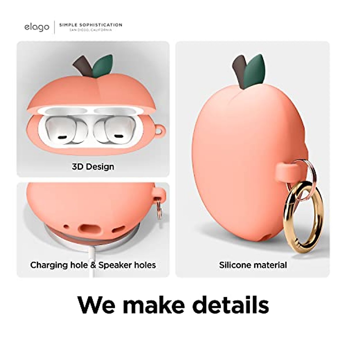 elago Compatible with AirPods Pro 2 Case, Peach 3D Design Case Compatible with AirPods Pro 2nd Generation, Keychain Included