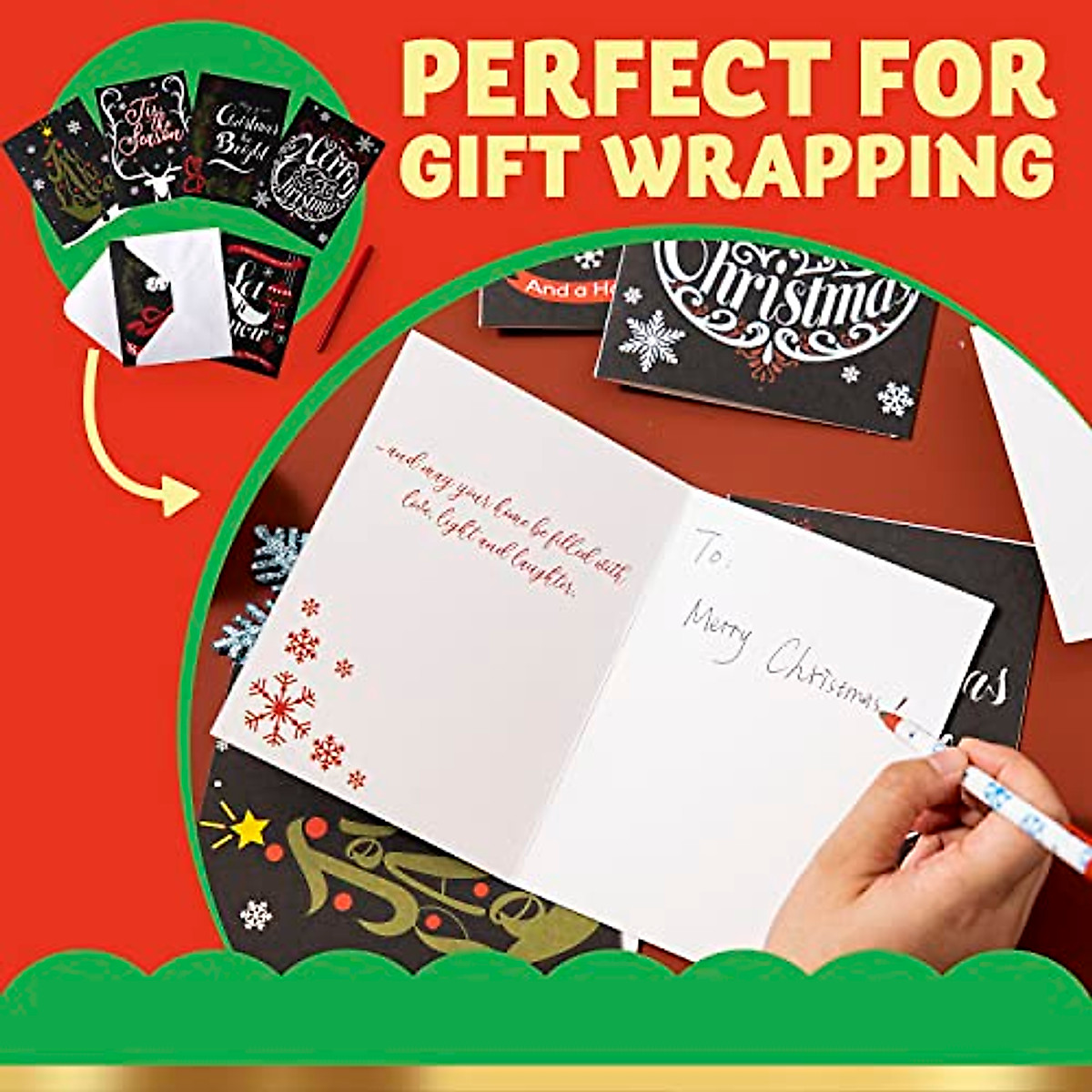 JOYIN 72 PCS Holiday Christmas Greeting Cards with 6 Artistic Greeting Designs With Envelopes for Winter Christmas Season, Merry Christmas Cards, Wintertime Gifts Cards. (Artistic Black Collection)