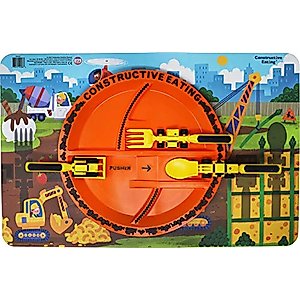 Constructive Eating Made in USA Toddler Dining Set: Kids Placemats for Dining Table with Construction Plate & Utensils, Perfect Toddler Boy Gifts or Toddler Girl Gifts for 2 Year Old, Toddler Forks and Spoons for Picky Eater