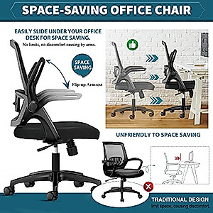 Funria Mid Back Mesh Office Chair Ergonomic Swivel Black Desk Chair Mesh Computer Chair Flip Up Arms with Lumbar Support Adjustable Height Task Chair