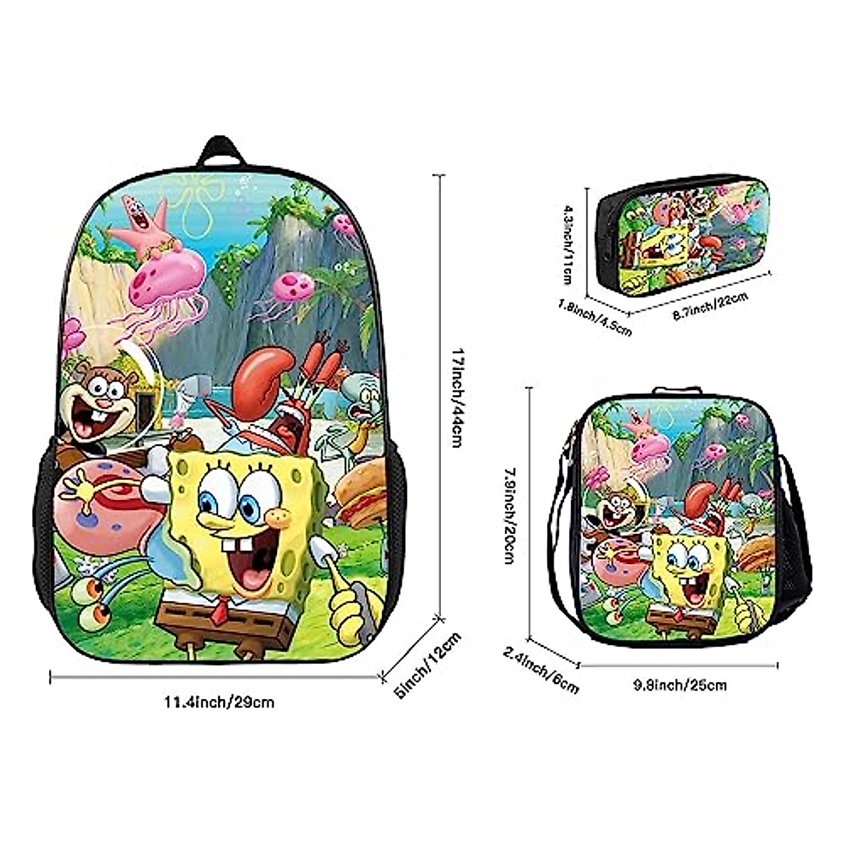 DENMER Cartoon Backpack 3Pcs Anime Backpack with Lunch Box Pencil Case Large Capacity Daypack for Travel Hiking 16 Inch Style2
