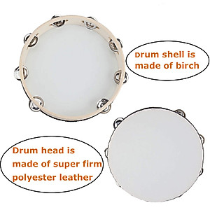 FengWu 3 Pack Tambourine for Adults Wooden Tambourine 6 inch 7 inch 10 inch Hand Held Tambourine Metal Jingles Single Row Instrument Handheld Tambourine Drum for Church, KTV, Musical Educational
