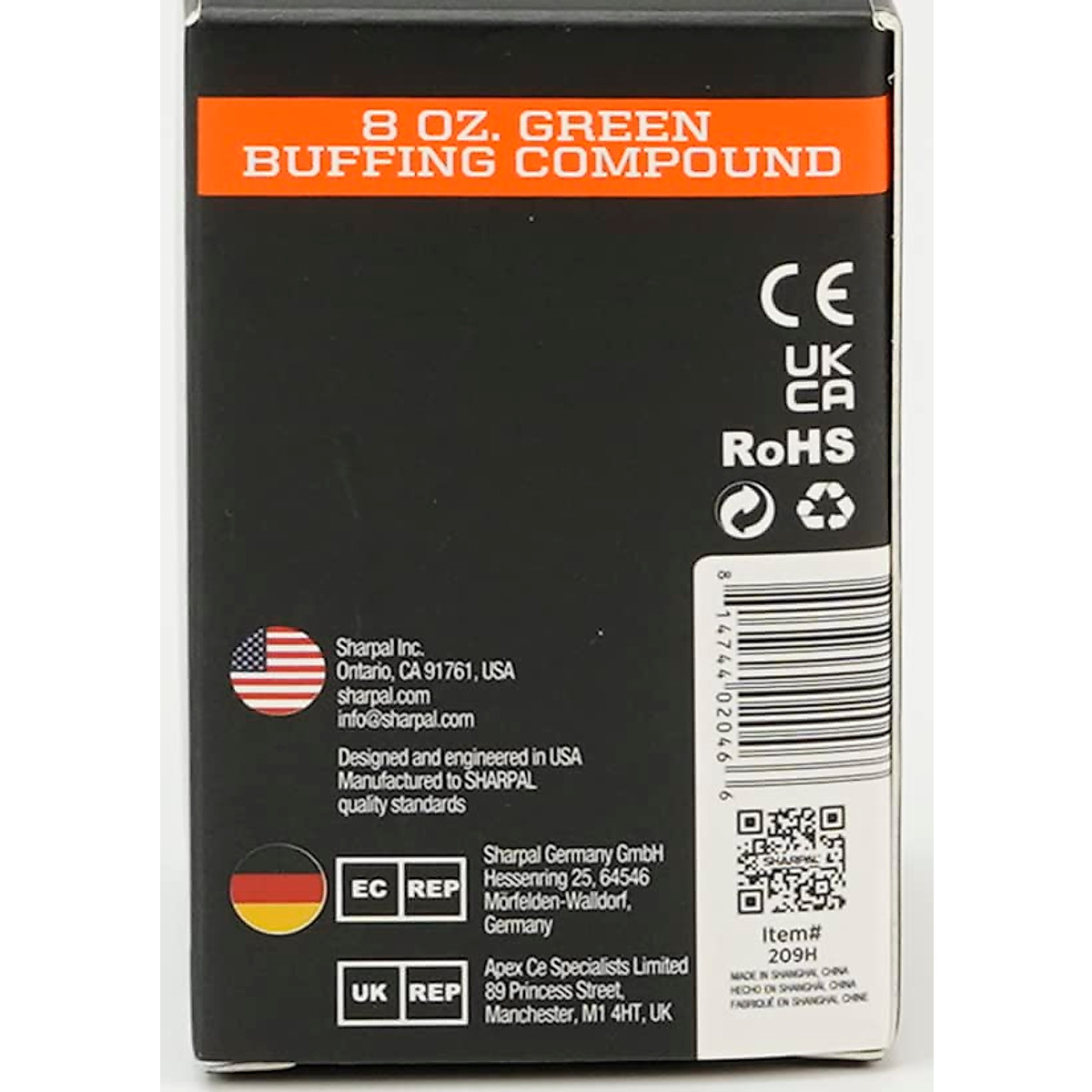 SHARPAL 209H 222g / 8 Oz. Polishing Compound Fine Green Buffing Compound, Leather Strop Sharpening Stropping Compound