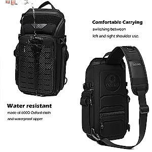 OZUKO Sling Bag, Chest Shoulder Backpack Crossbody Bag for 11-inch iPad Pro, Water-resistant Lightweight Daypack with 6 Pockets for Travel, Work, Sport, 8L (Black 3.0)