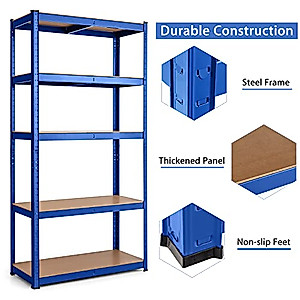 Giantex Garage Shelving, 60 Inches 5-Tier Shelving Unit w/Adjustable Height, Per Shlef Max Load 400 lbs, Bolt-Free and Easy to Assemble, Heavy Duty Metal Frame Multi-Use Storage Rack Shelfs, 3 Packs