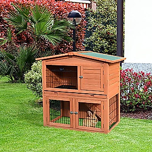 Pawhut 40" Wooden Rabbit Hutch Small Animal House Pet Cage