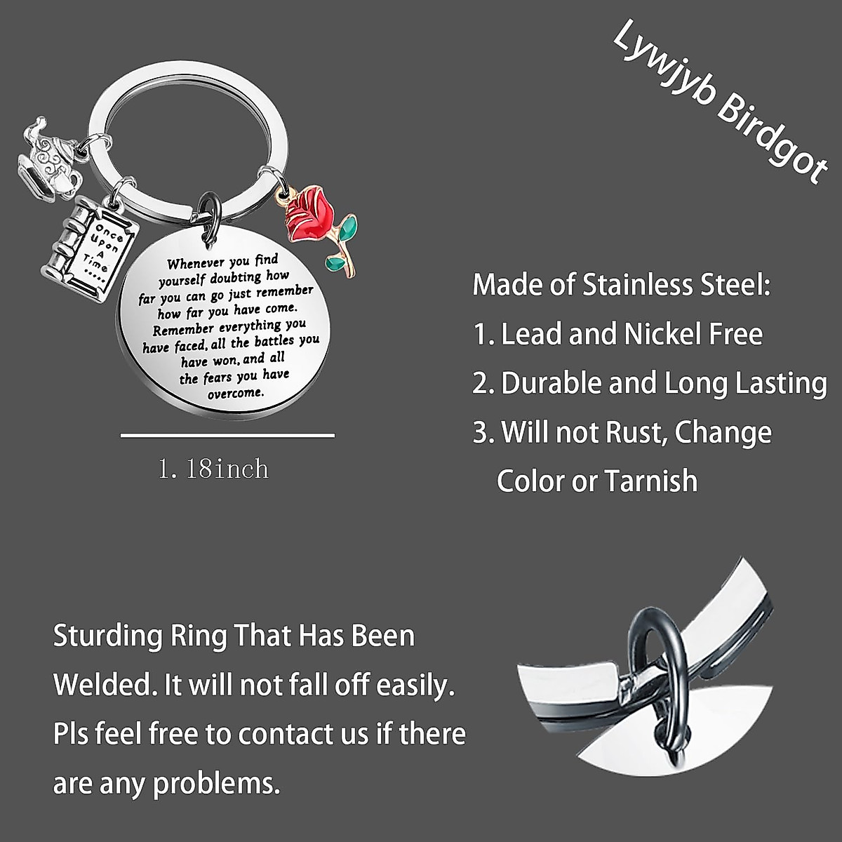 Lywjyb Birdgot Movie Inspired Gift Belle Rose Charm Keychain Fairytale Jewelry Motivational Gift (beauty and beast key)