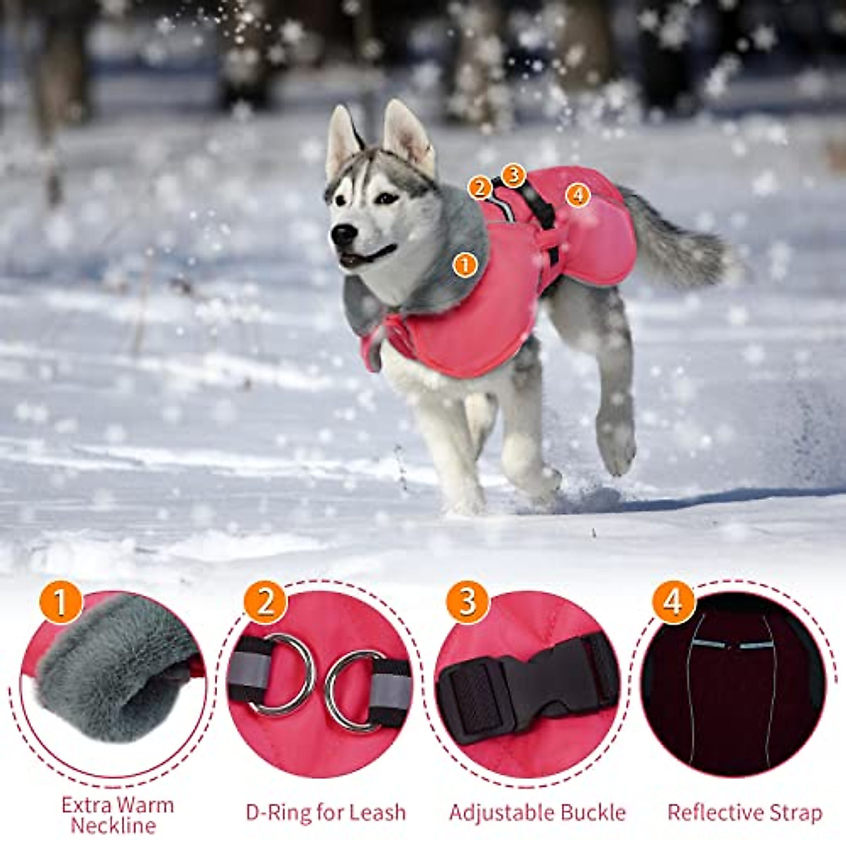 Lelepet Dog Winter Jacket, Reflective Dog Winter Coat with Adjustable Buckle & D-Ring Windproof Warm Dog Padded Coat for Cold Weather Fleece Turtleneck Dog Vest Pet Apparel for Small Medium Large Dogs