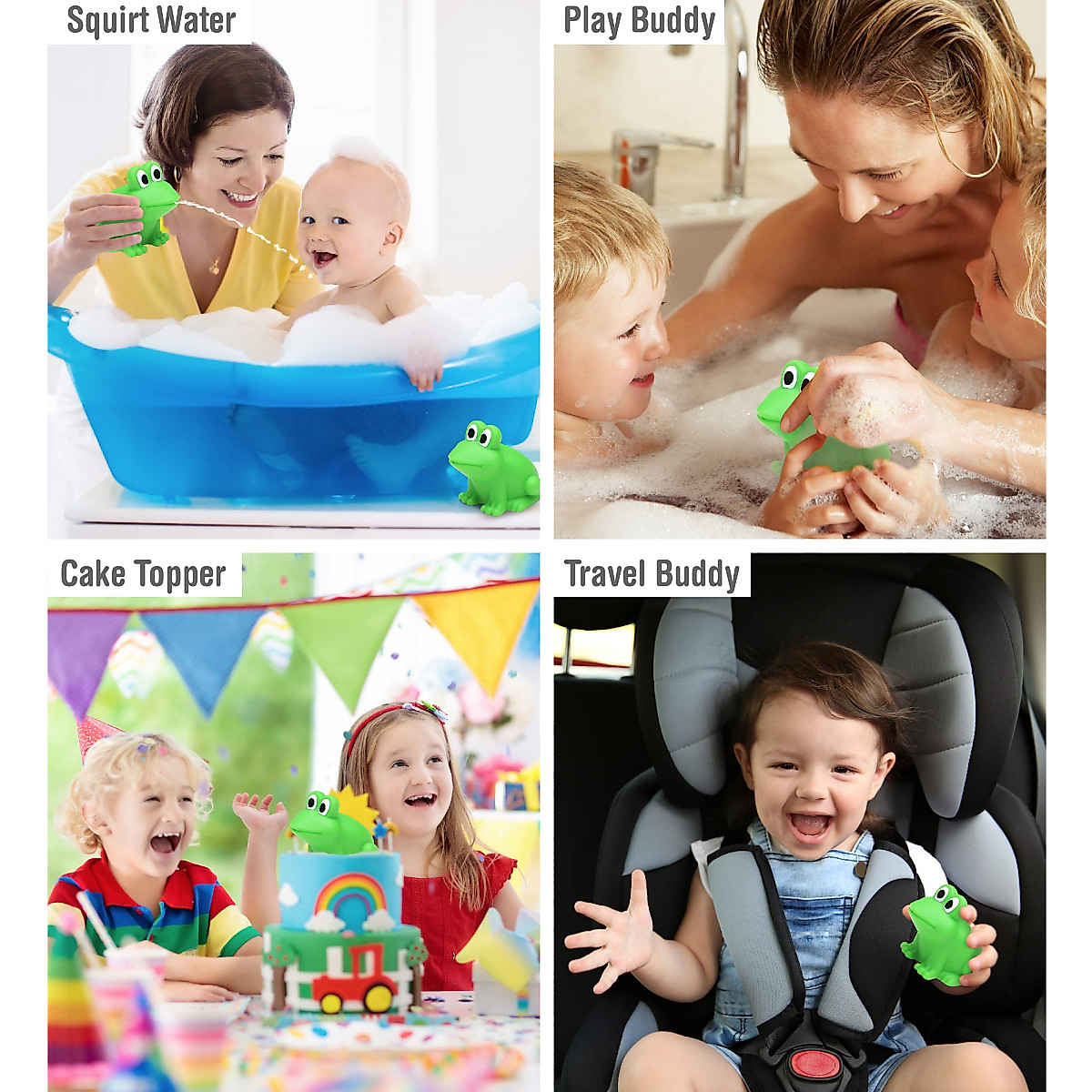 DolliBu Frog Bath Buddy Squirter - Floating Green Frog Rubber Bath Toy, Fun Water Squirting Bathtime Play for Toddlers, Cute & Soft Animal Toy for The Bathtub, Beach & Pool for Girls & Boys - 3 Inch