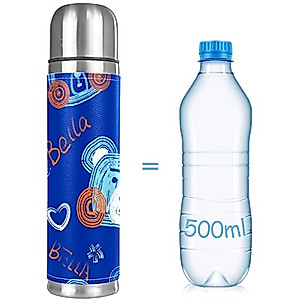 Stainless Steel Leather Vacuum Insulated Mug Bear Thermos Water Bottle for Hot and Cold Drinks Kids Adults 16 Oz