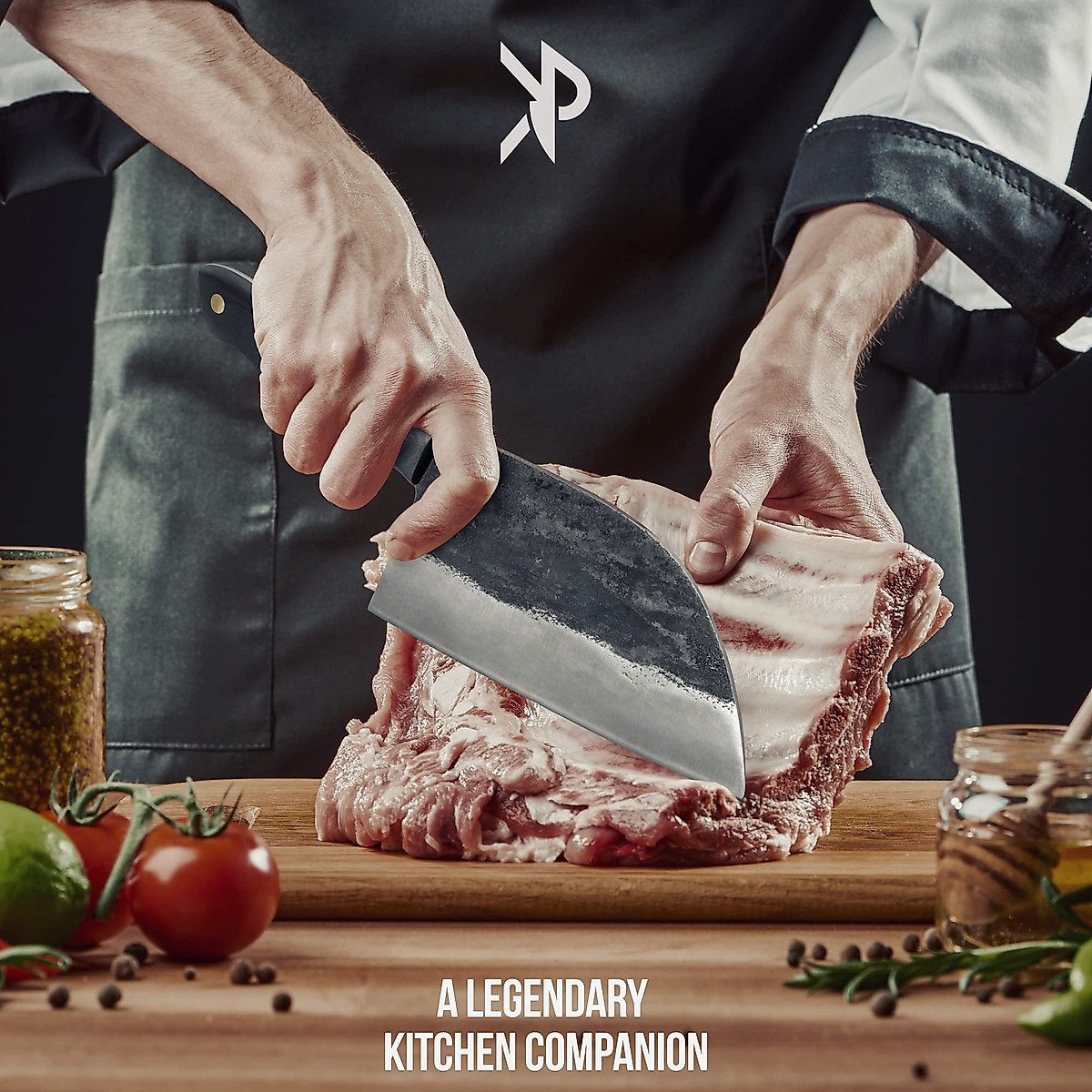 XL Aqua Silicone Smoker Oven Gloves + Meat Cleaver Kitchen Knife -Professional 7" Serbian Chef Knife