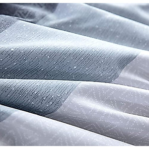 SLEEPBELLA Comforter Queen Size, 600 Thread Count Cotton Baby Blue and Navy Striped Patchwork Reversible Pattern Reversible Blue Comforter Set,Down Alternative Bedding Set 3Pcs (Queen, Blue Patchwork)