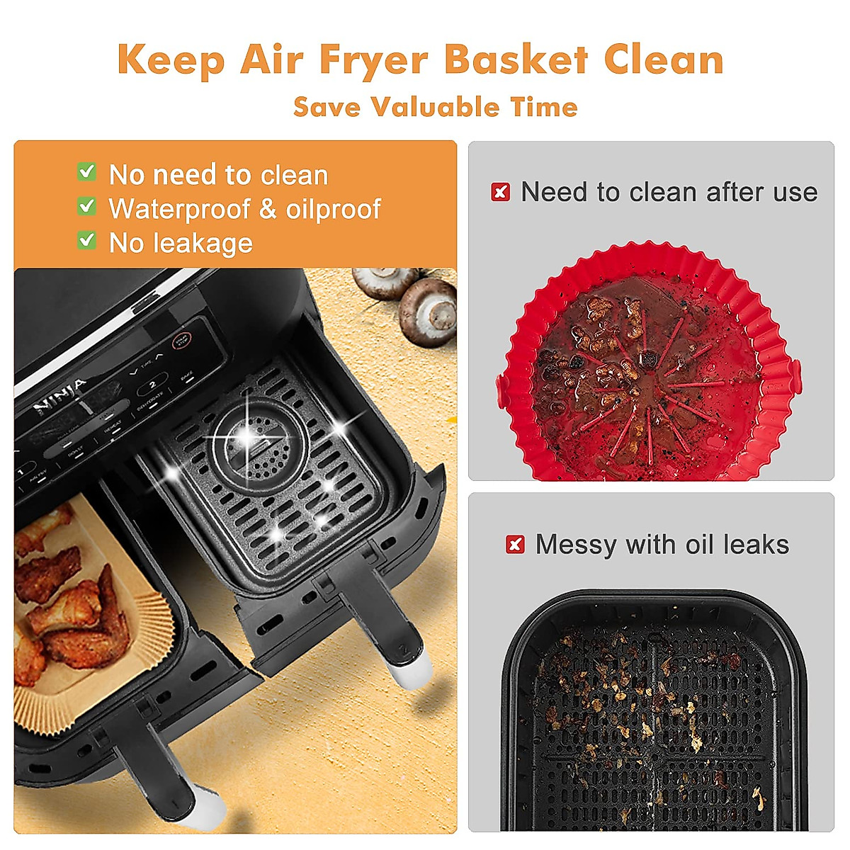 Air Fryer Parchment Paper Liners for Ninja, 120PCS Air Fryer Liners Disposable Baking Paper Liner Accessories for Ninja Foodi Dual Dz201, Dz401 with 2 Baskets 8.6"X5.5"