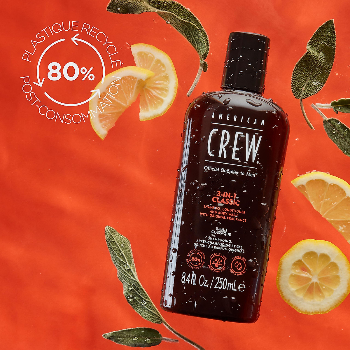 American Crew Shampoo, Conditioner & Body Wash for Men, 3-in-1, 33.8 Fl Oz