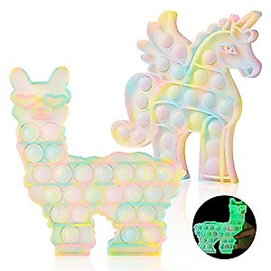 WHATOOK Glow in The Dark Fidget PoP Toy Unicorn and Llama for Girls:Fluorescent Bubble Sensory Stress Anxiety Restless Reliever Decompression Squeeze Toy for Stressed, Fidgety and Autism,ASD, Autistic