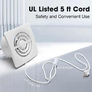 Fanspex 6-in Window Exhaust Fan for Bathroom, 17W Wall Mount Small Ventilation Fan for Kitchen Garage, 40dB Low Noise, 90CFM Air-flow, 5 ft Long Cord