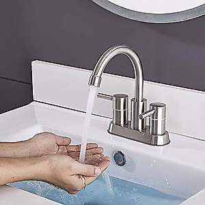 IKEBANA Bathroom Faucet Brushed Nickel,2 Handle Stainless Steel Bathroom Sink Faucet,Modern Bathroom Faucet Vanity Lavatory Faucets with Pop-Up Drain and Hot & Cold Water Hose