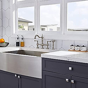 VCCUCINE Bridge Kitchen Faucet, 4 Hole Kitchen Faucet with Side Sprayer, Antique Brass 8 Inch Centerset 2 Handle Farmhouse Sink Faucet, Stainless Steel Kitchen Faucets for Sink 3 Hole