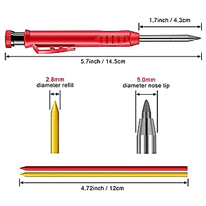 Carpenter Pencils, Construction Pencils with Pencil Sharpeners Center Punch Mechanical Carpenters Pencil Woodworking Scribing Tools Set for Carpentry Welders, 5pcs