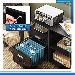DEVAISE 2 Drawer Lateral File Cabinet with Lock, Mobile Printer Stand with Open Storage Shelf, Wood Filing Cabinet fits A4 or Letter Size for Home Office, Black